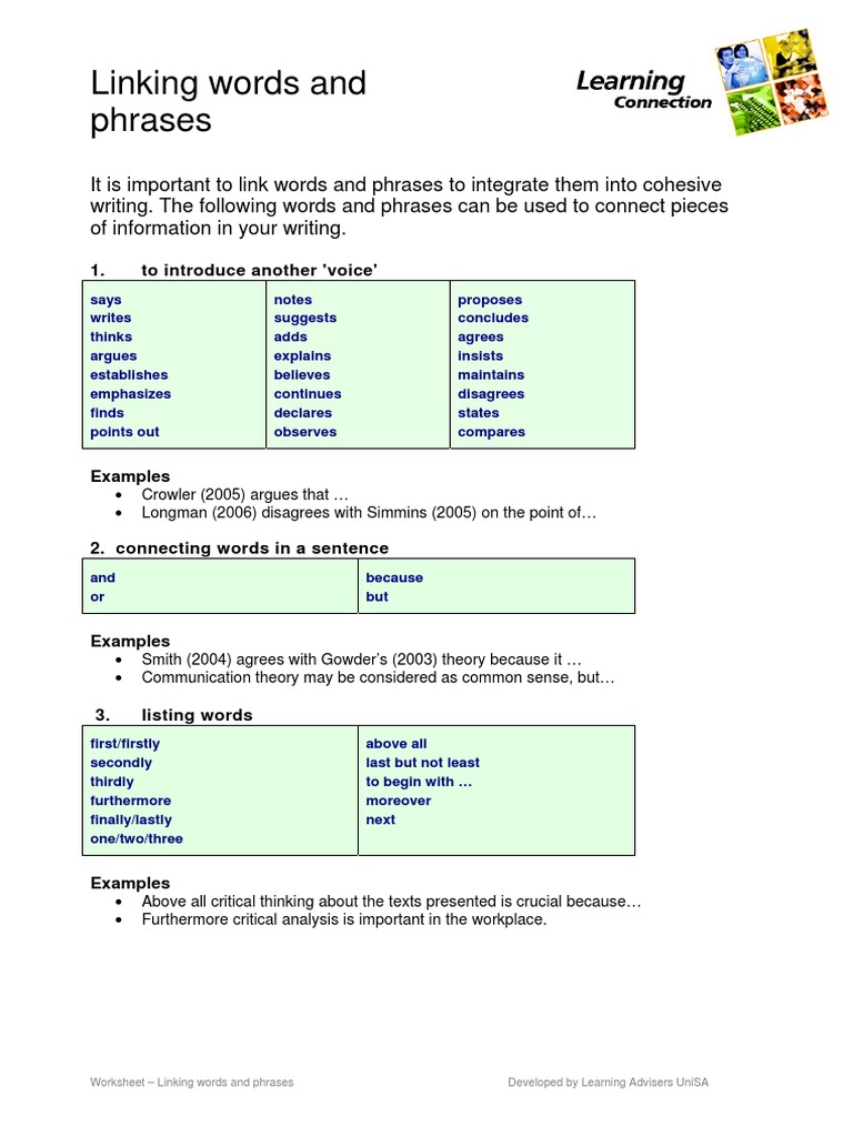LC - Worksheet - Linking Words PDF | PDF | Qualitative Research | Theory