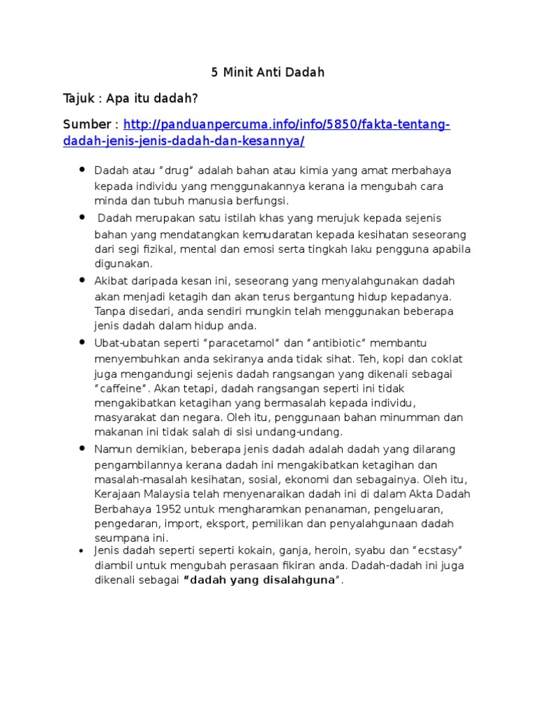 5 Minit Anti Dadah 1 | PDF