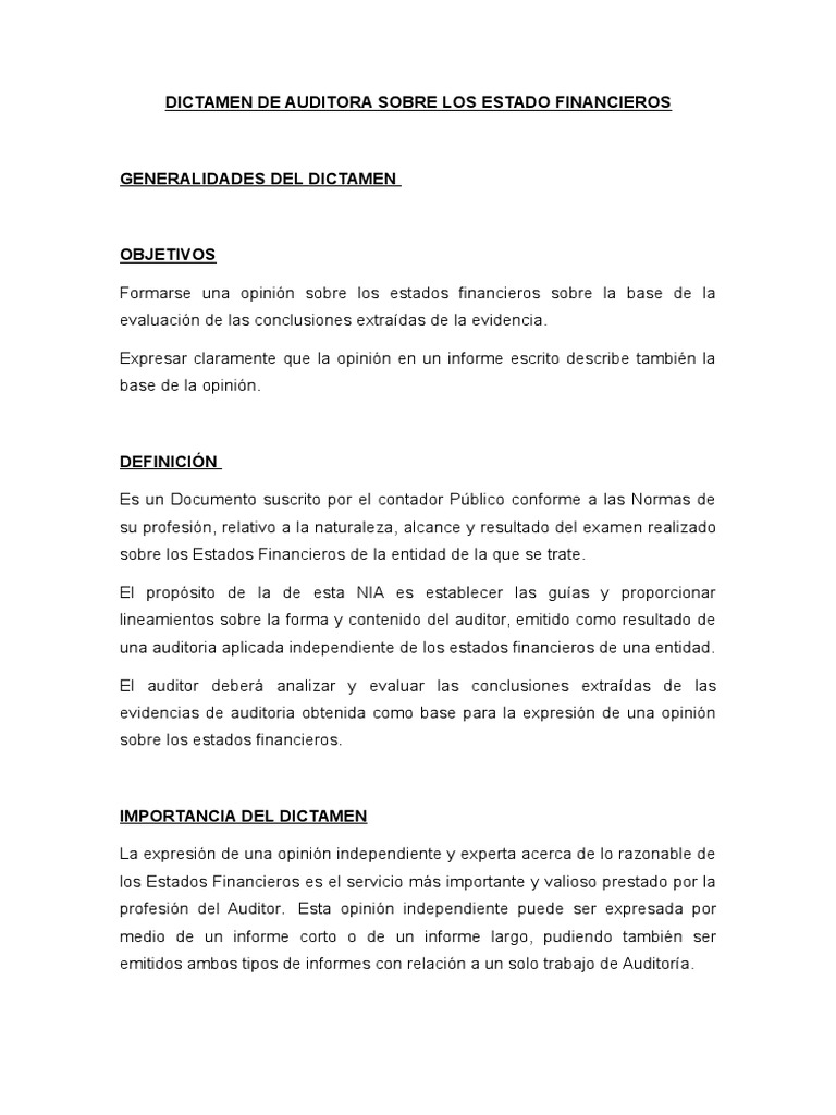 Dictamen De Auditora Pdf Auditoría Financiera Contralor