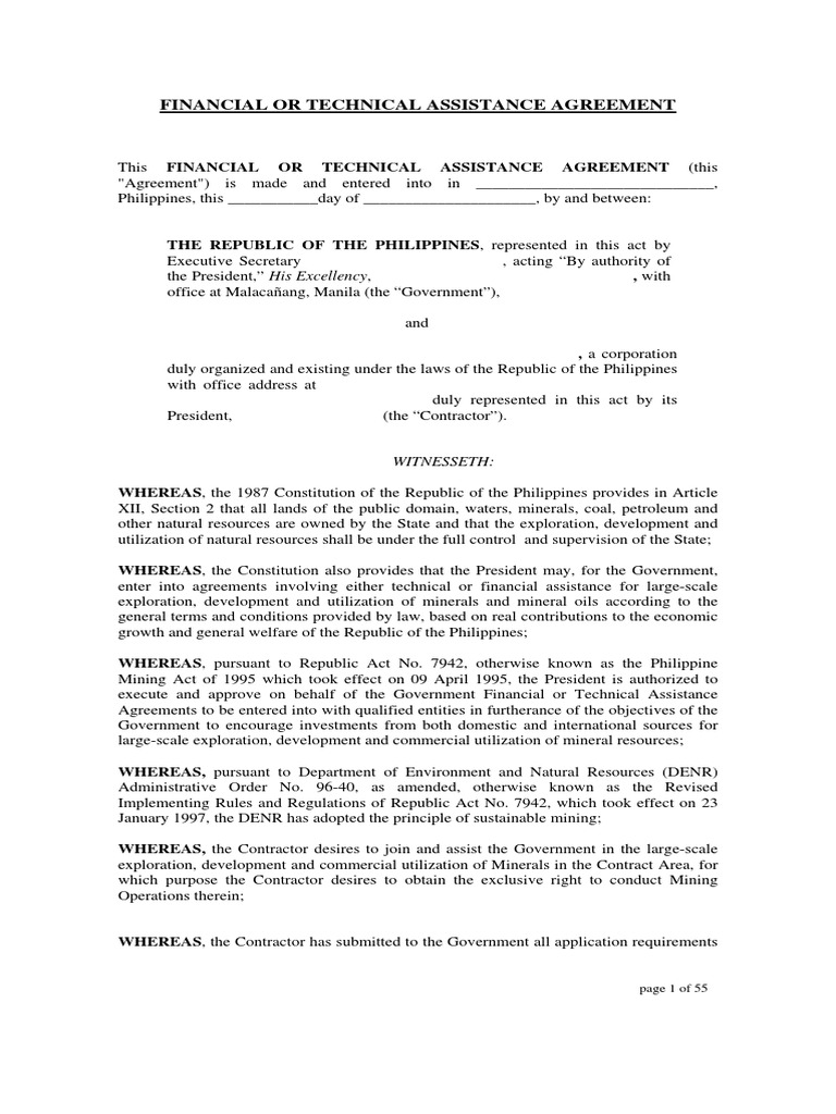 Financial Assistance Agreement for Mining | PDF | Mediation | Mining
