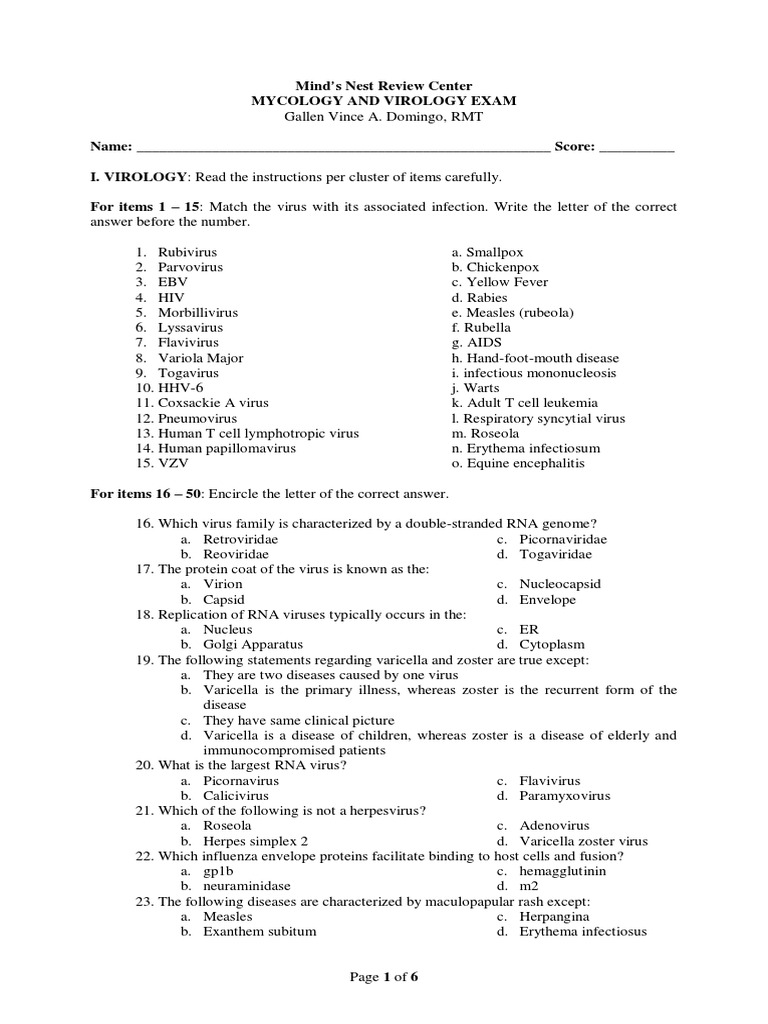 MycoViro Exam | PDF | Virus | Virology