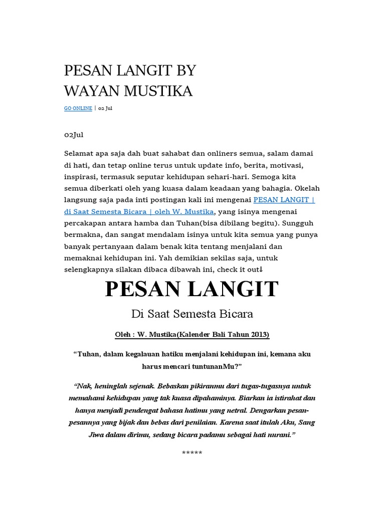 Pesan Semesta oleh Wayan Mustika | PDF