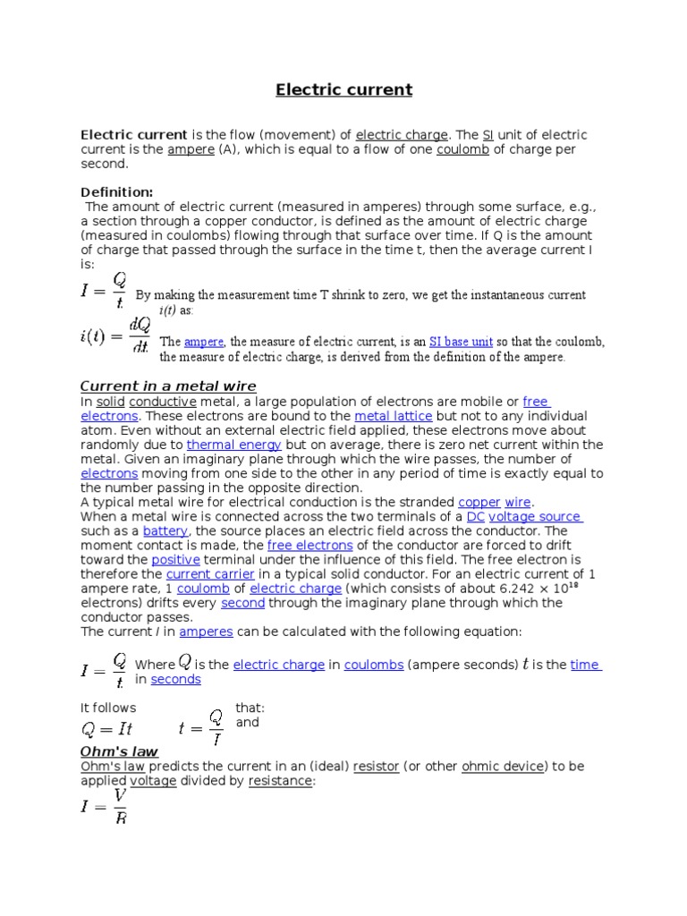 Understanding Electric Current Basics | PDF | Electric Current ...