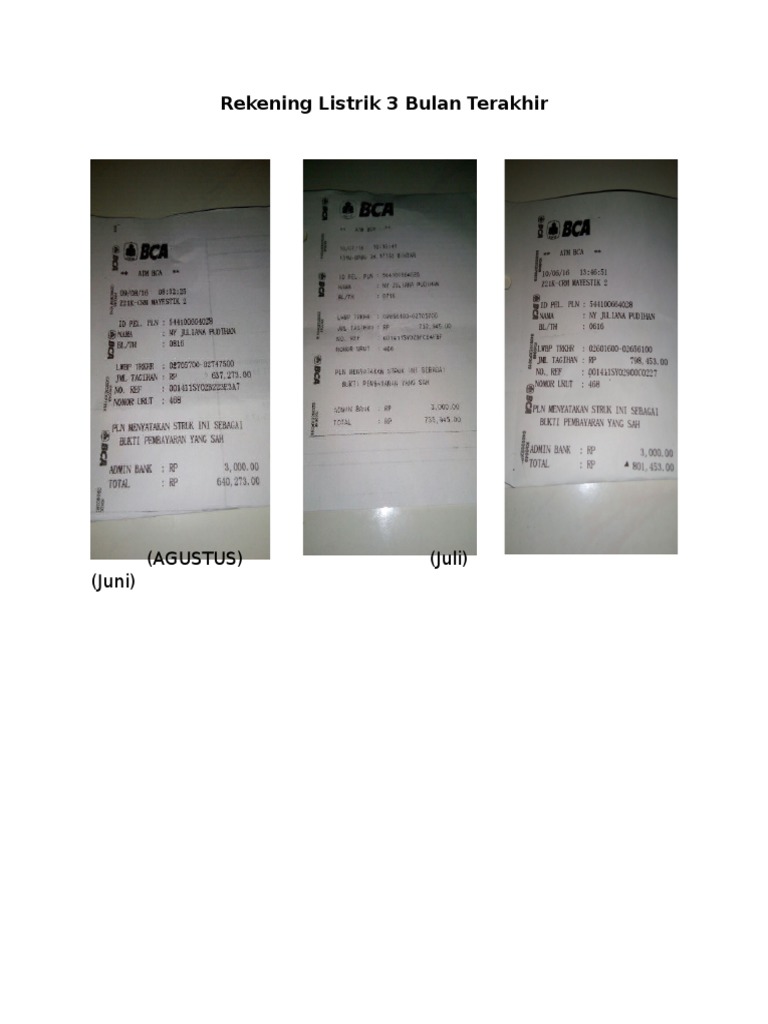 Rekening Listrik 3 Bulan Terakhir | PDF