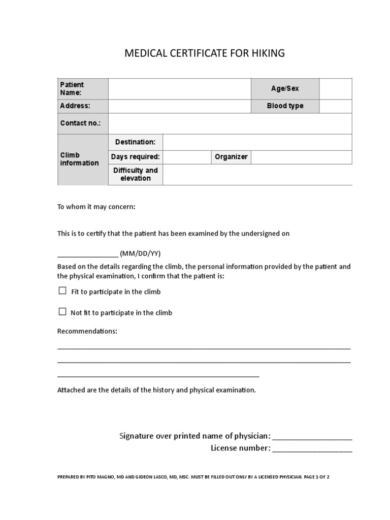 Medical certificate for climbing and hiking.pdf | Thorax | Physical ...