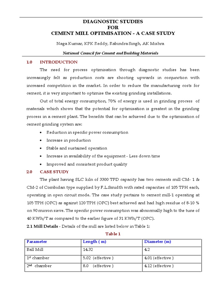 Diagnostic Study For Cement Mill Optimization | PDF | Mill (Grinding) | Cement