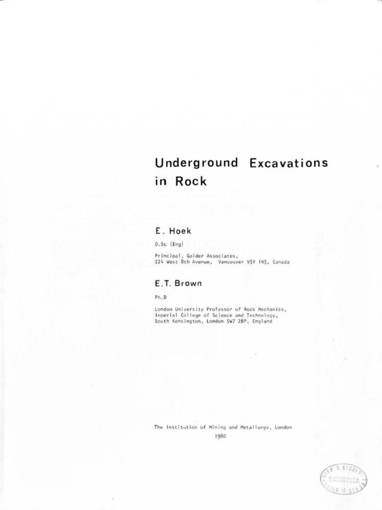 Underground in Rock Excavations: D.SC Principal, Golder 224 West | PDF ...