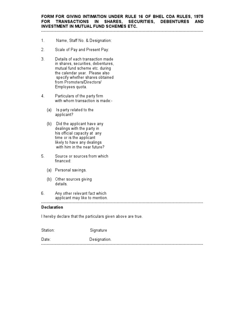 BHEL CDA Rule 16 Intimation Form | PDF | Law