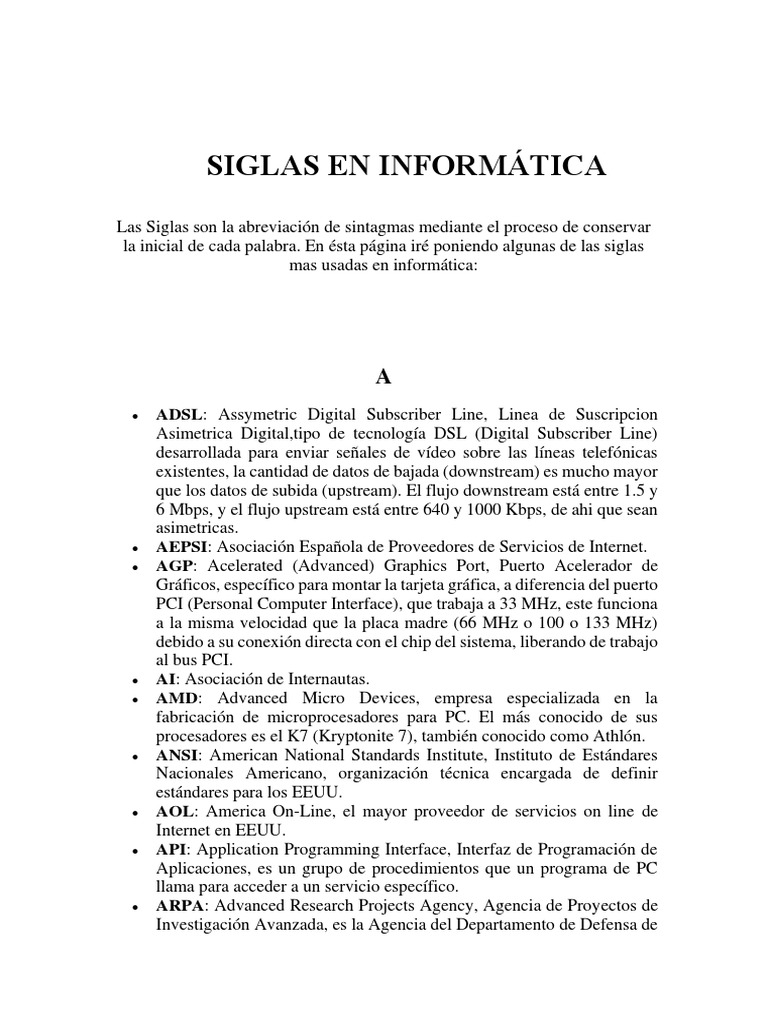 Siglas en Informática | PDF | Disco compacto | Computadoras personales