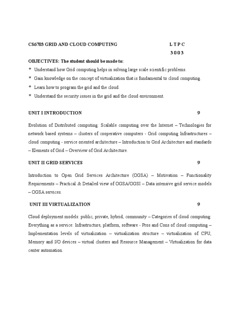 Cs6703 Grid and Cloud Computing - Syllabus | PDF | Grid Computing | Apache Hadoop