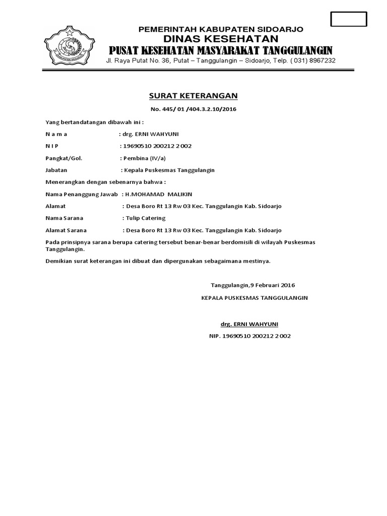 Surat Keterangan PIRT Tanggulangin | PDF | Pengembangan Diri | Gaya Hidup
