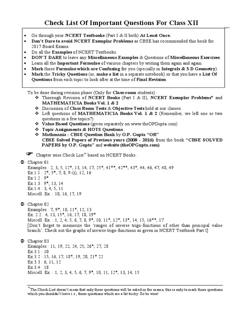 Check List of Important Qs - XII PDF | PDF | Cognition | Teaching ...