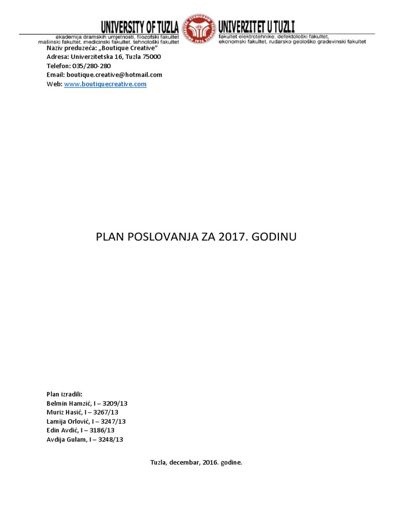 PLAN Poslovanja Primjer | PDF