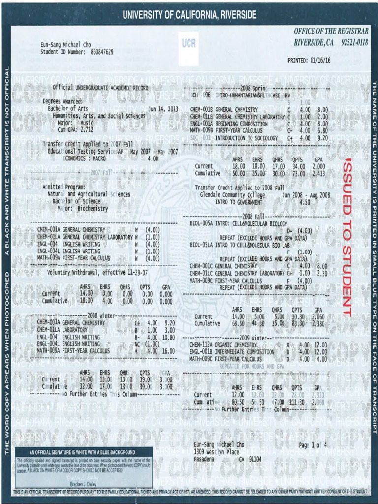 Ucr Transcript | PDF