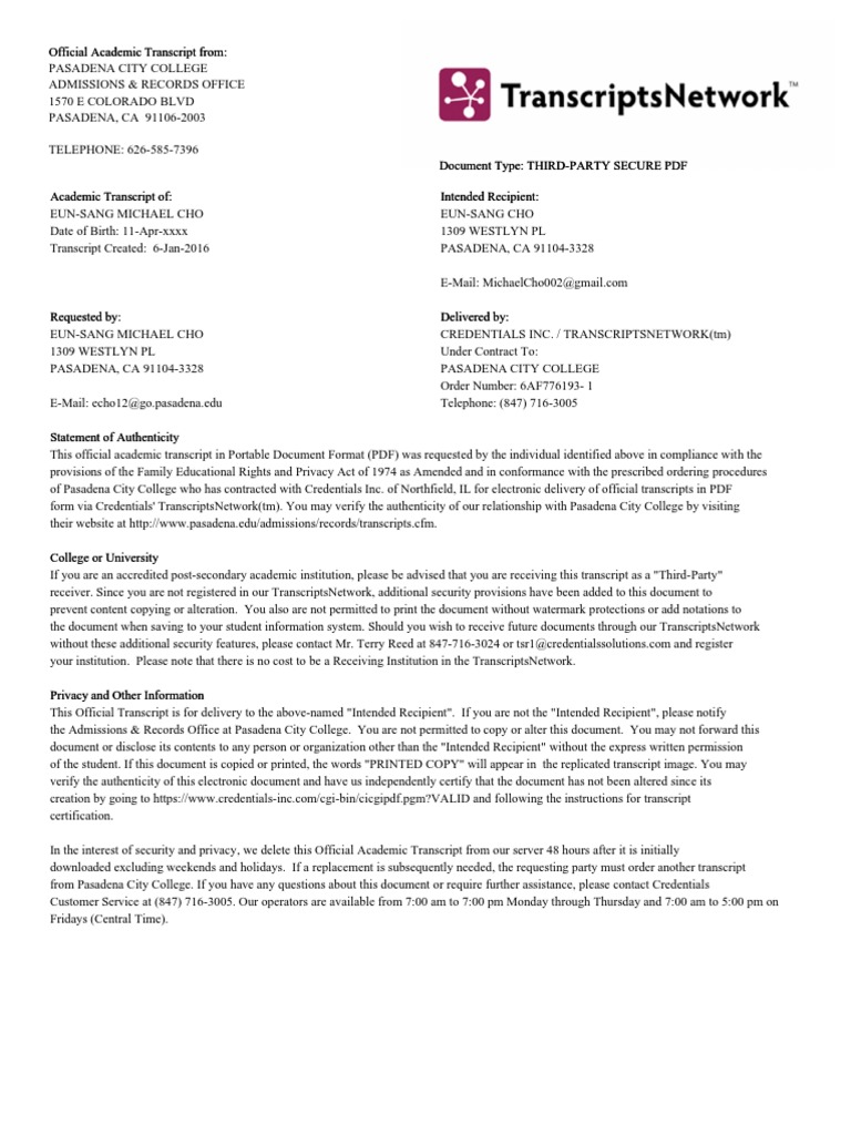 pcc transcript | Grading (Education) | Credential