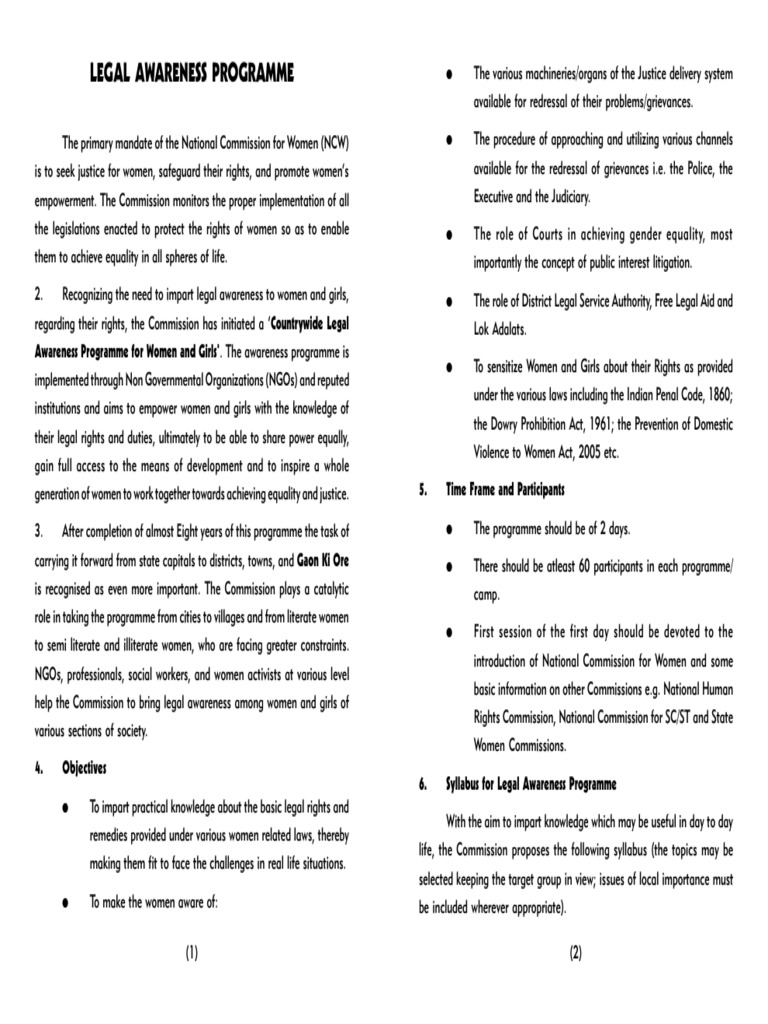 Legal Awareness Program for Women | PDF | Gender Equality | Gender Studies