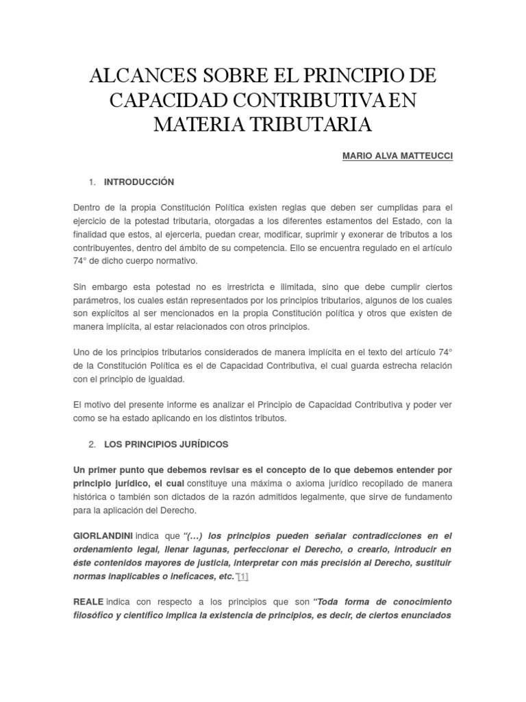 Alcances Sobre El Principio de Capacidad Contributiva en Materia ...
