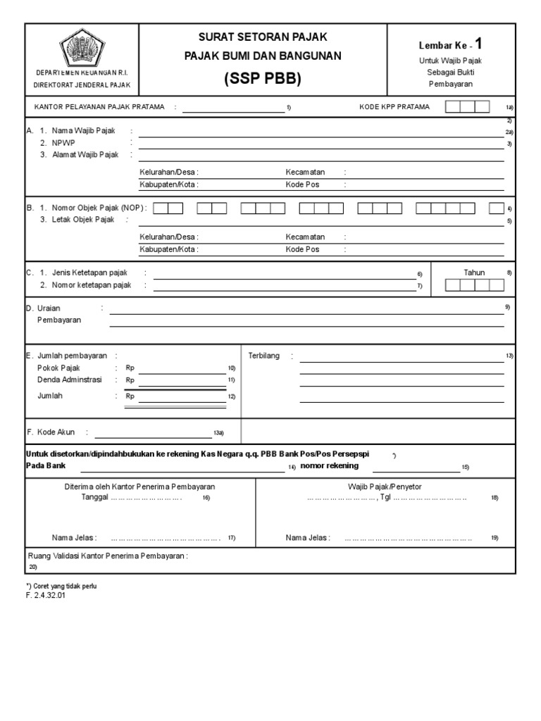 Contoh Surat Setoran Pajak PBB | PDF
