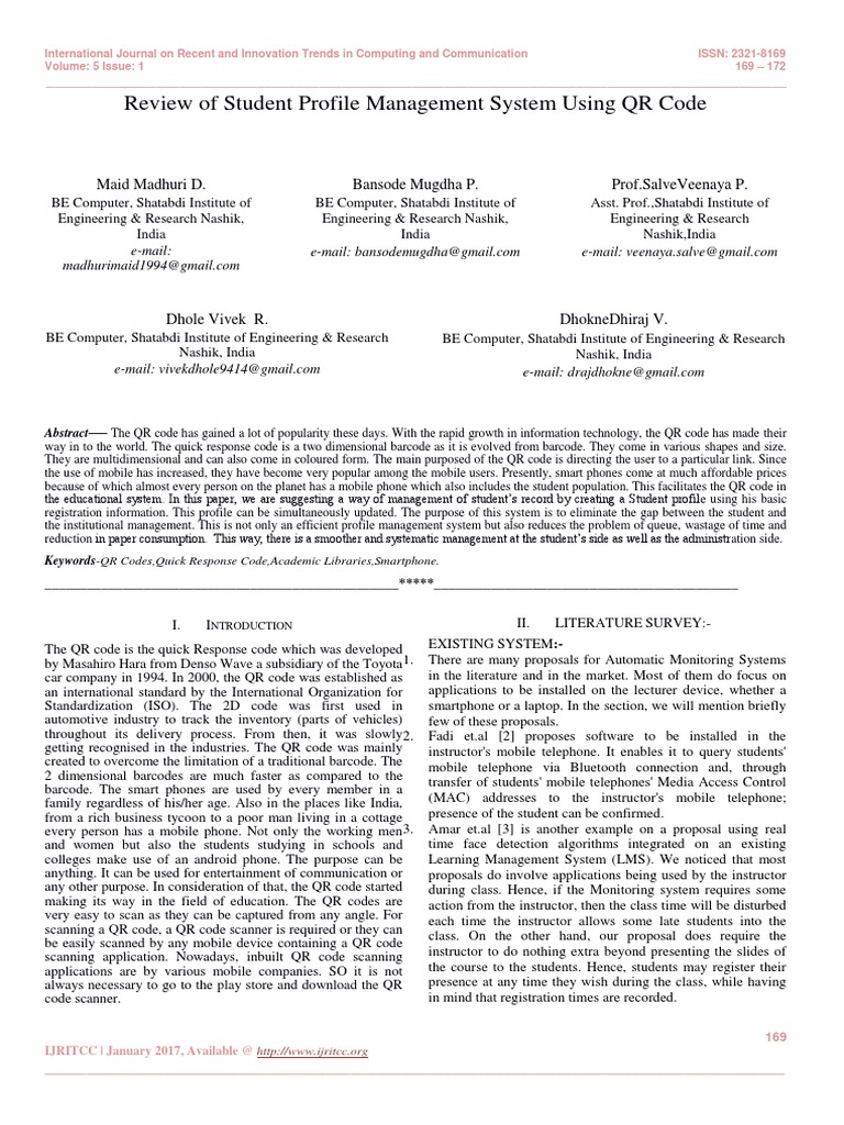 Review of Student Profile Management System Using QR Code | PDF | Qr ...
