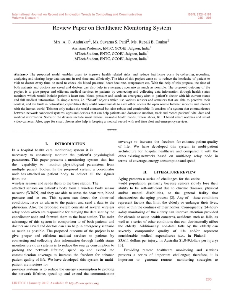 Review Paper On Healthcare Monitoring System | PDF | Monitoring ...
