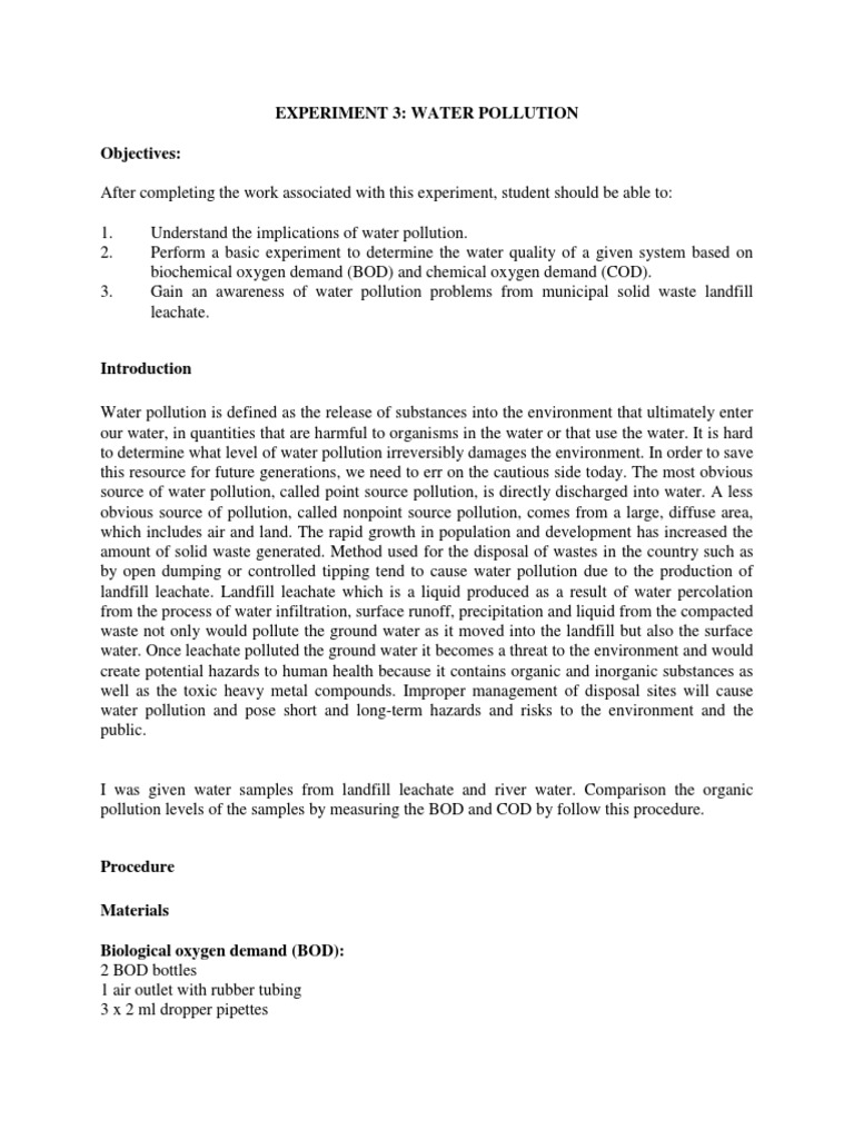 BOD and COD Analysis in Water Pollution | PDF | Water Pollution | Total ...