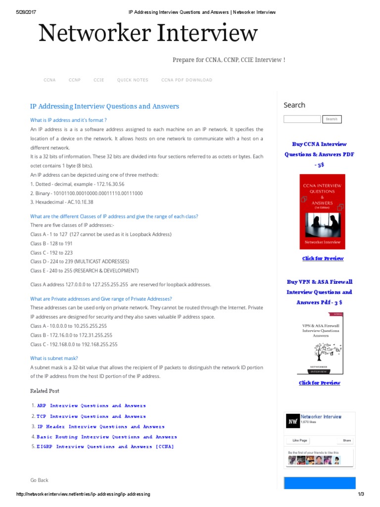 Networker Interview: IP Addressing Interview Questions and Answers ...