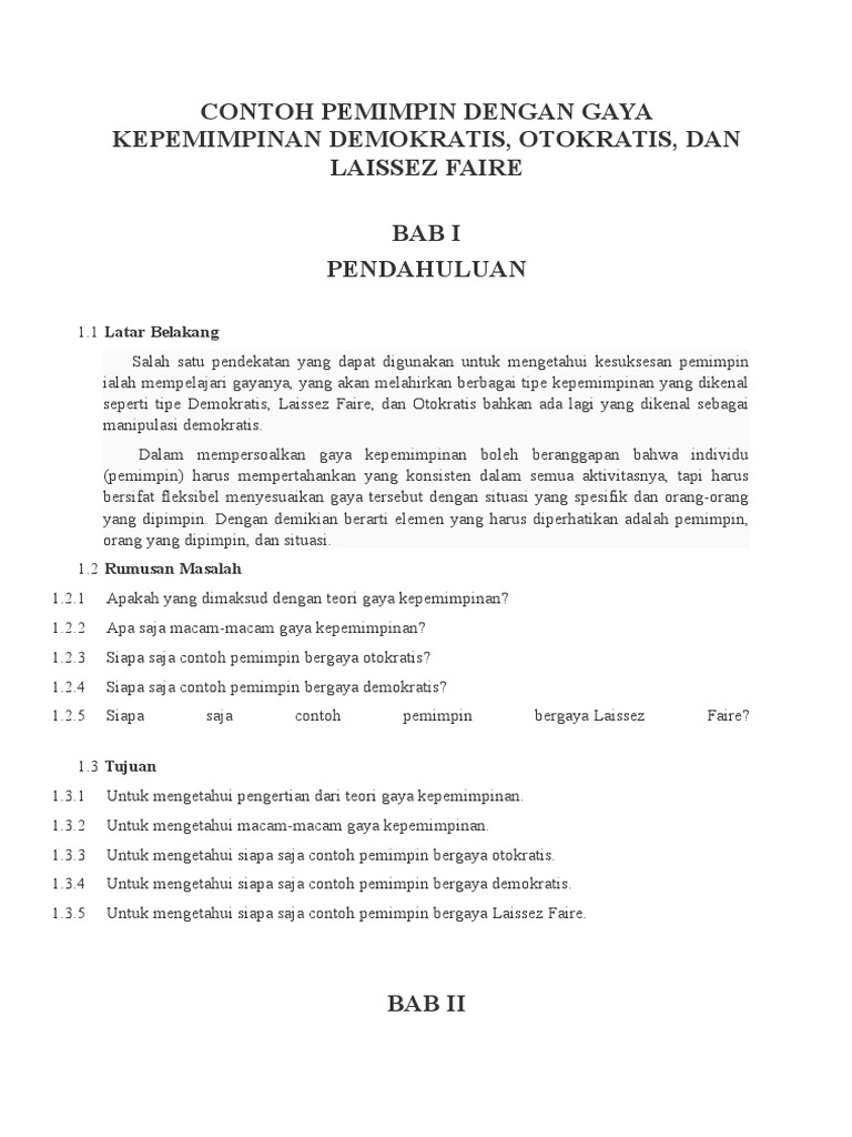 Contoh Pemimpin Dengan Gaya Kepemimpinan Demokratis | PDF