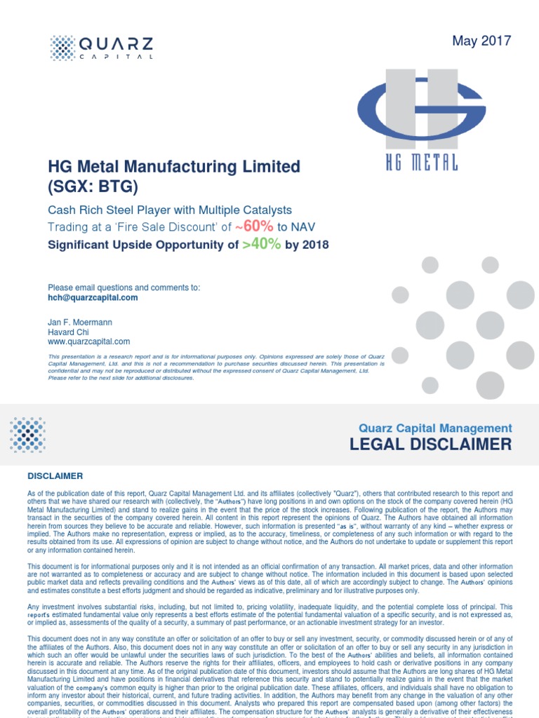QCM HG Metal Manufacturing Limited Presentation 31 May 2017 | PDF ...