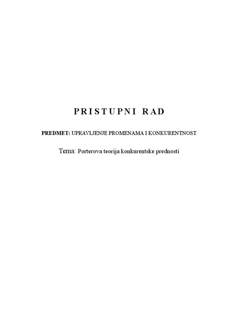 Porterova Teorija Konkurentske Prednosti | PDF