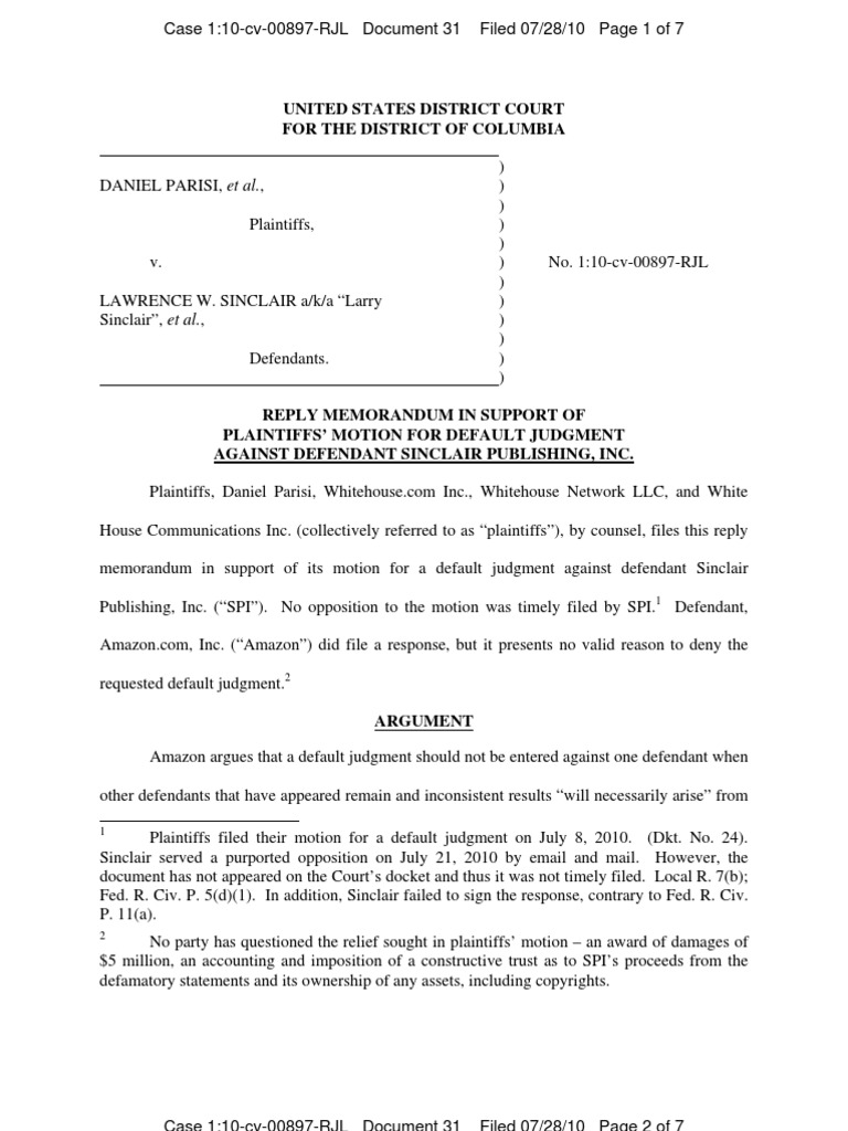 REPLY to opposition to motion re 24 MOTION for Default Judgment as to ...