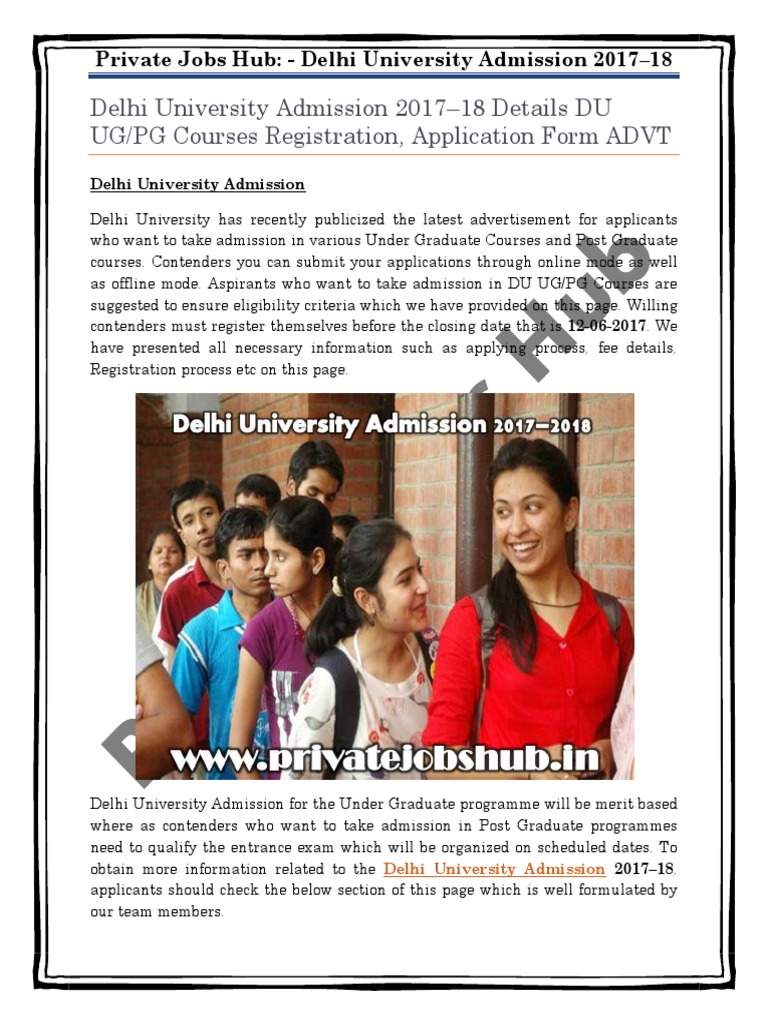 Delhi University Admission 2017 18 Details Du Ug Pg Courses