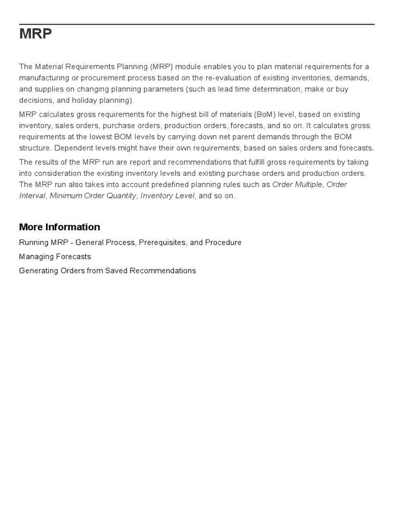 MRP - SAP Documentation | PDF