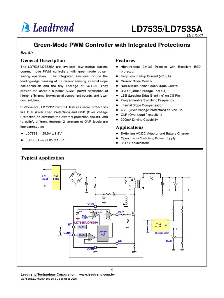 LD7535/LD7535A: Green-Mode PWM Controller With Integrated Protections ...