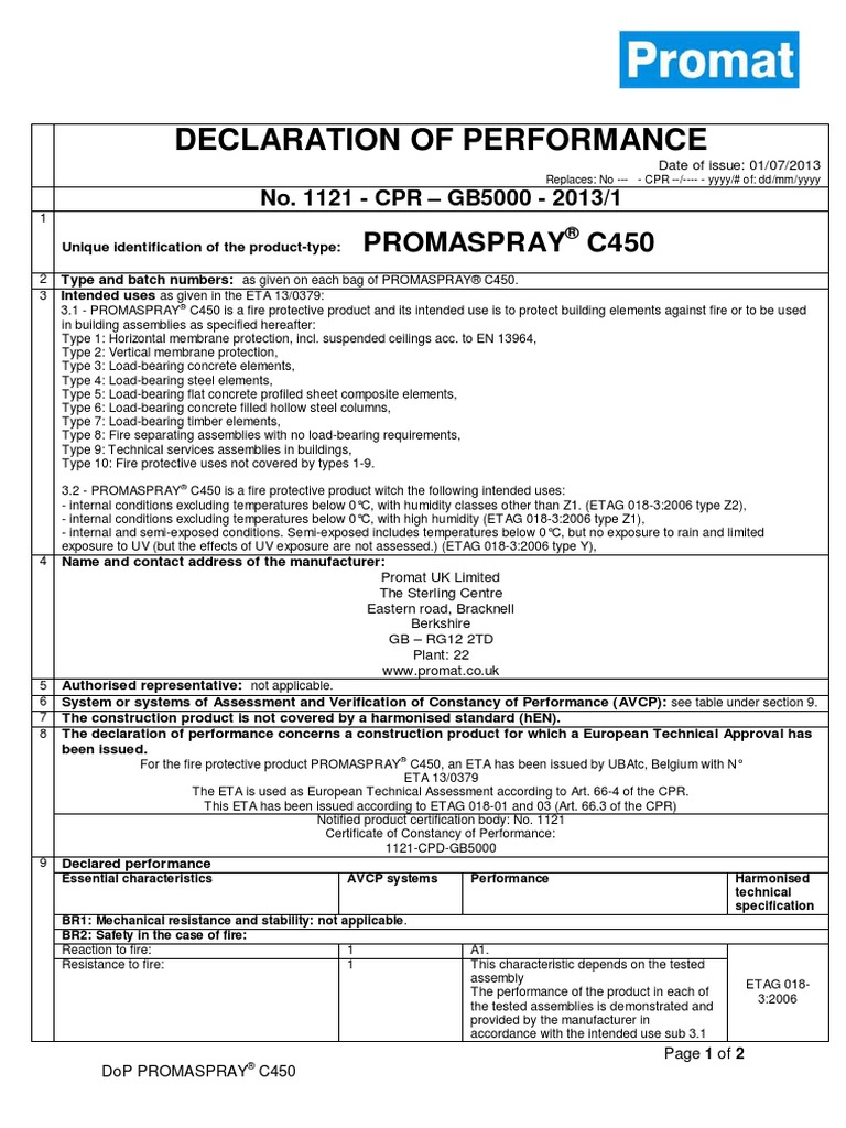 EN - DoP - PROMASPRAY® C450 PDF | PDF | Building Engineering | Chemistry