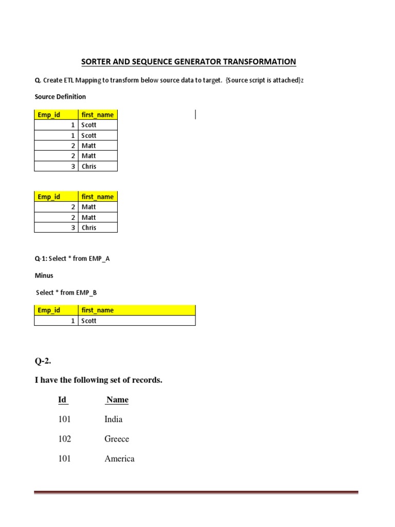 Informatica Sorter And Sequence Transformation Pdf Information Science Data