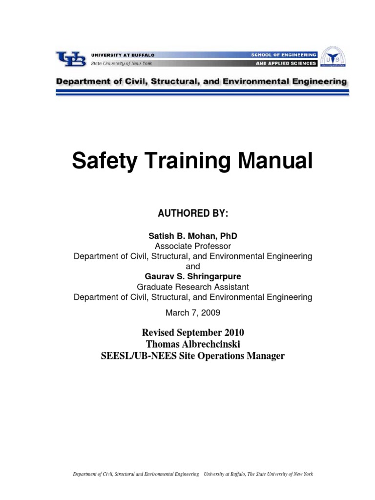 Safety Training Manual: Revised September 2010 Thomas Albrechcinski ...