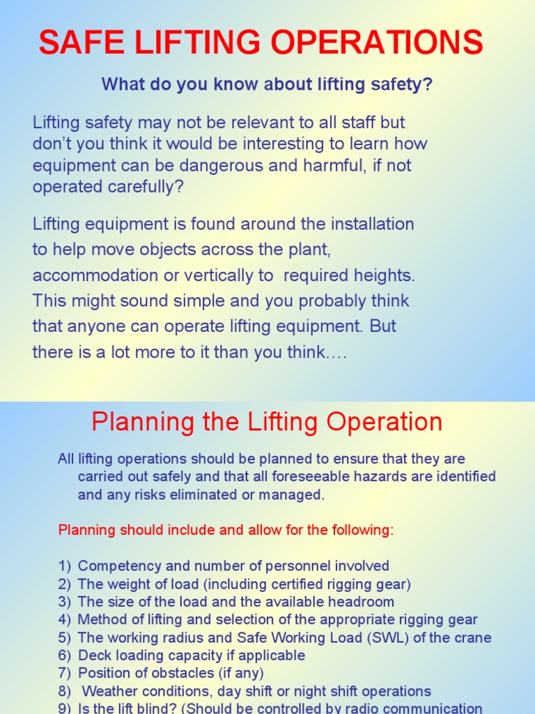 Safe Lifting Operations: What Do You Know About Lifting Safety? | PDF ...