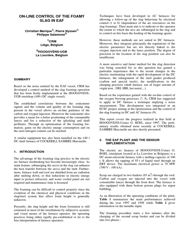 On-Line Control of The Foamy Slag in Eaf | PDF | Steelmaking | Chemistry