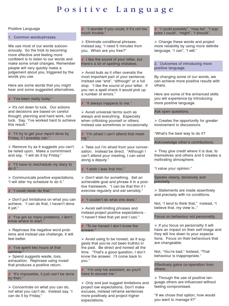 Examples of Positive Language.pdf | Thought | Cognition