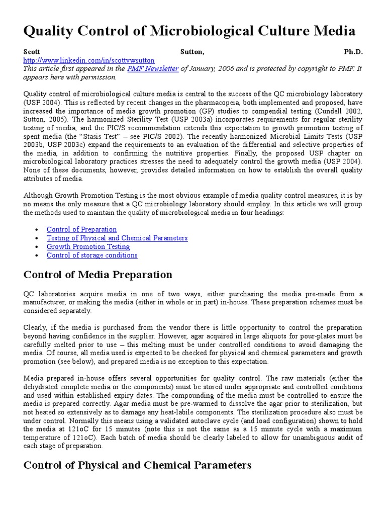 Quality Control of Microbiological Culture Media | PDF | Colony Forming ...