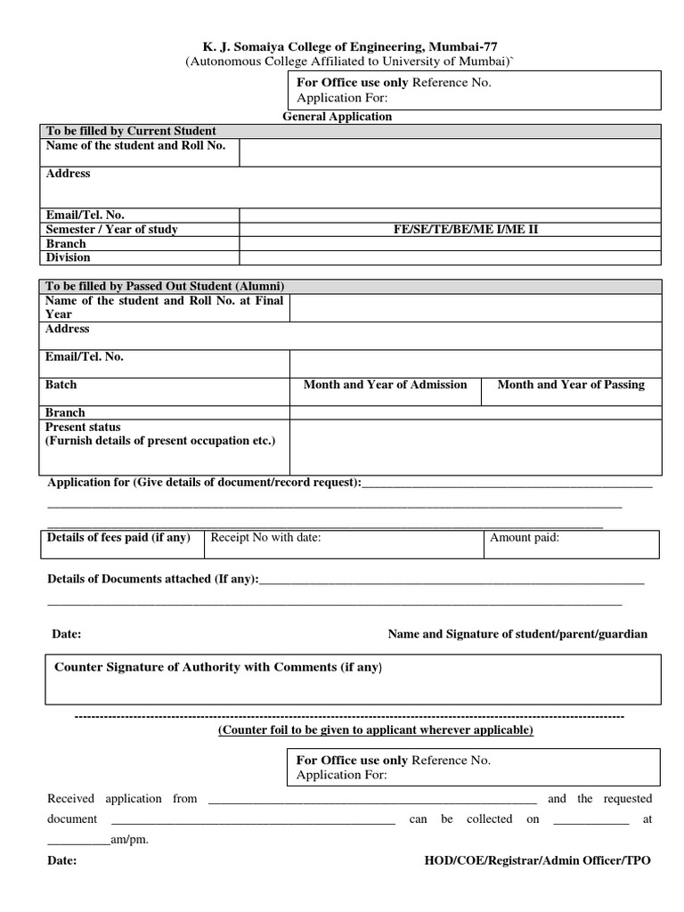 KJSCE Document Request Application Form | PDF | Business