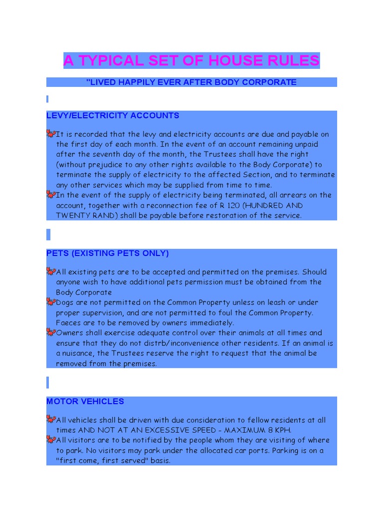 A Typical Set of House Rules | PDF | Lease | Government Information