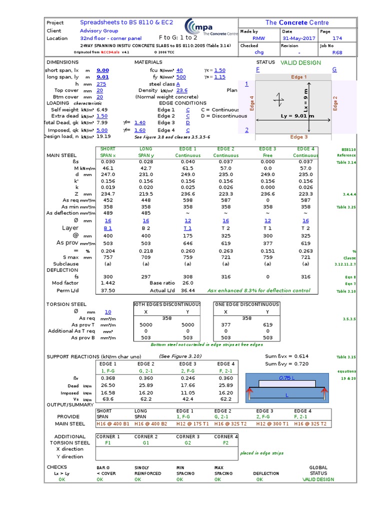 F To G: 1 To 2: Spreadsheets To BS 8110 & EC2 | PDF | Computing | Software