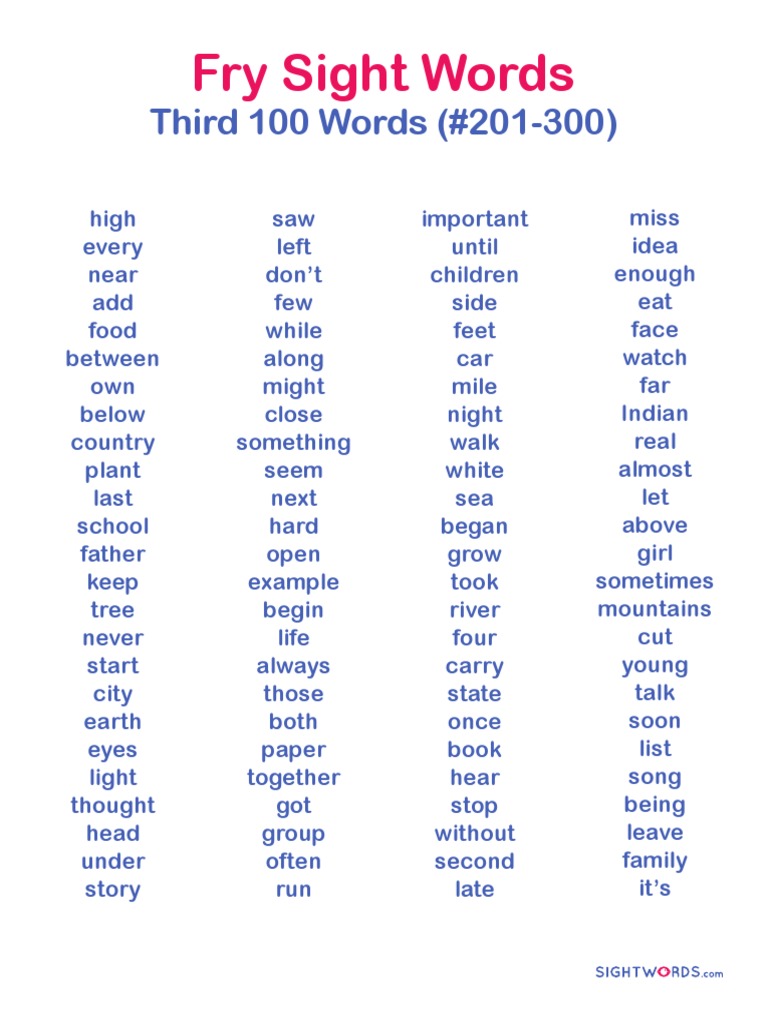 Fry's 3rd 100 Sight Words List | PDF