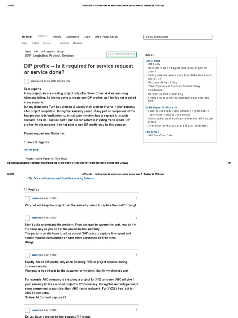 DIP Profile - Is It Required For Service Request or Service Done? | PDF ...