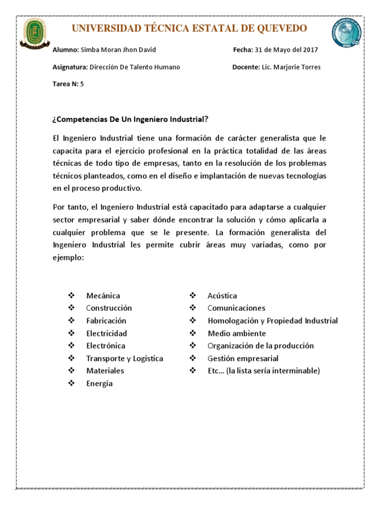 Competencias de Un Ingeniero Industrial | PDF | Ingeniería Industrial ...