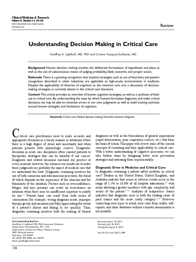 Understanding Decision Making in Critical Carel | PDF | Heuristics In ...