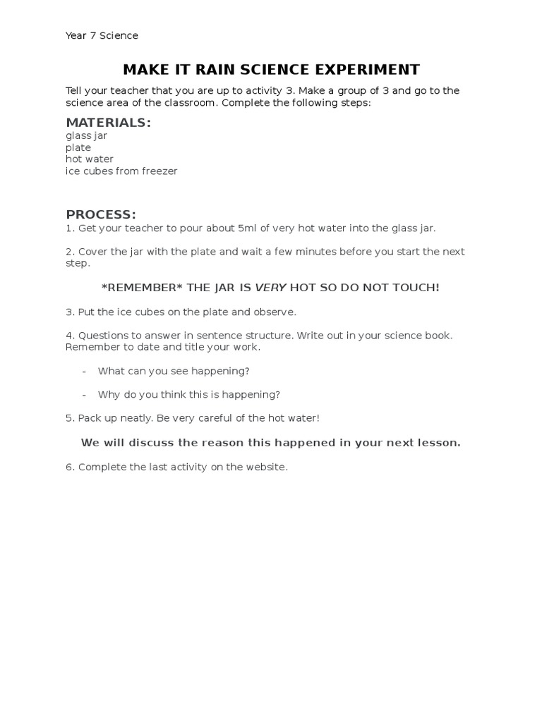 Make It Rain Science Experiment | PDF