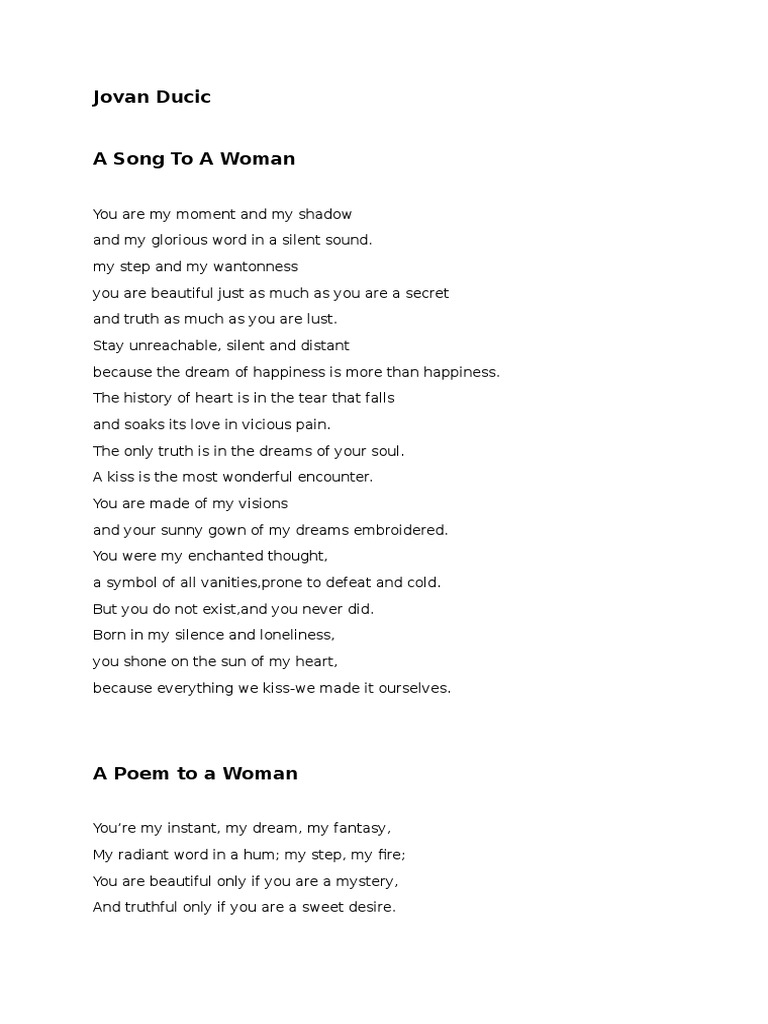 Jovan Ducic Poem To A Woman | PDF