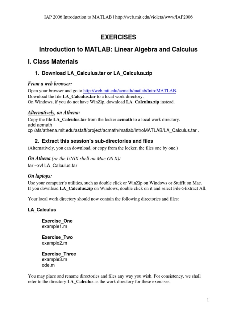 Hand Out La Calculus Exercises | PDF | Matrix (Mathematics) | Ordinary ...